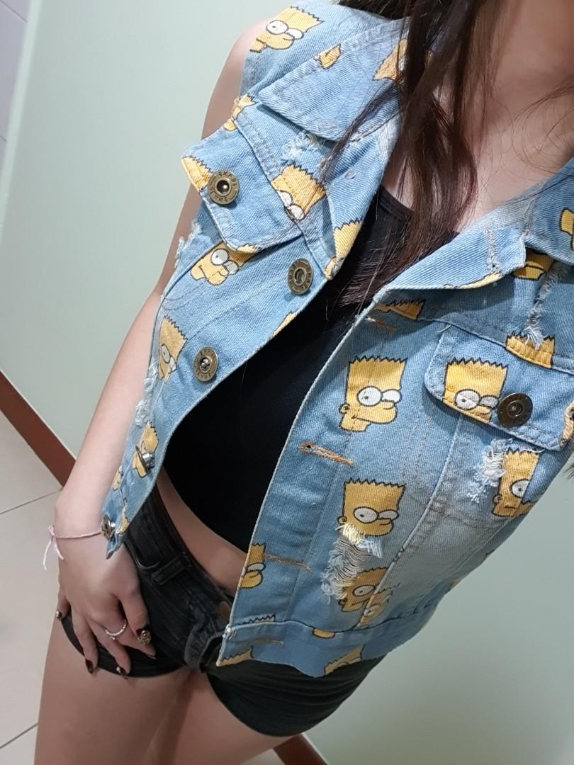 Simpsons Denim Vest, Women's Fashion, Coats, Jackets and Outerwear on ...