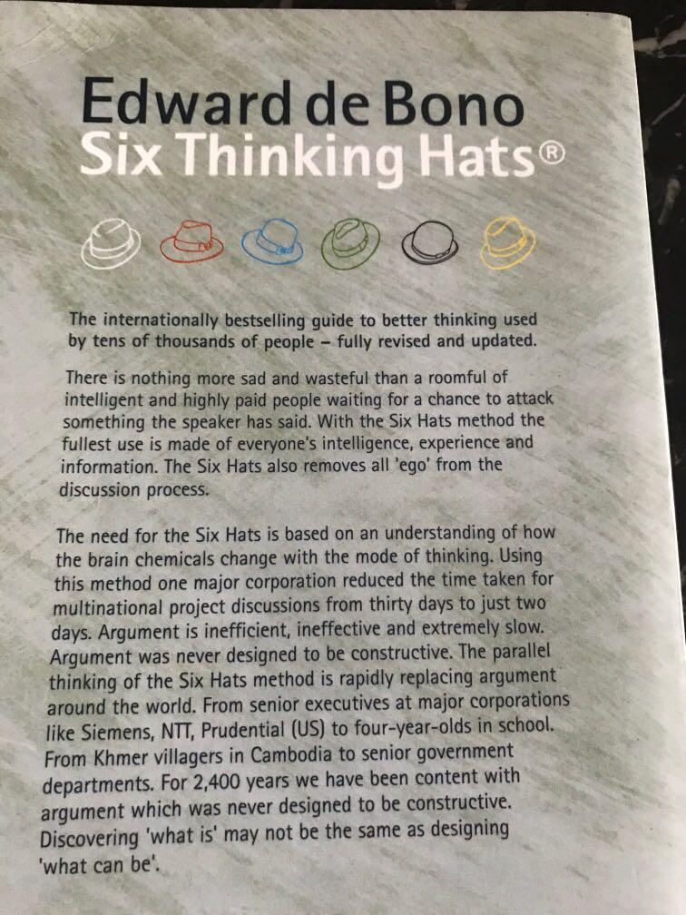 Six Thinking Hats by Edward de Bono, Hobbies & Toys, Books & Magazines ...