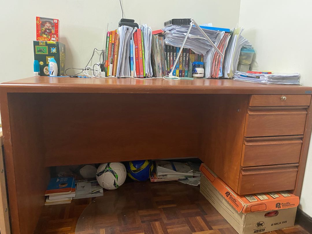 Thick wood study table, Furniture, Tables & Chairs on Carousell