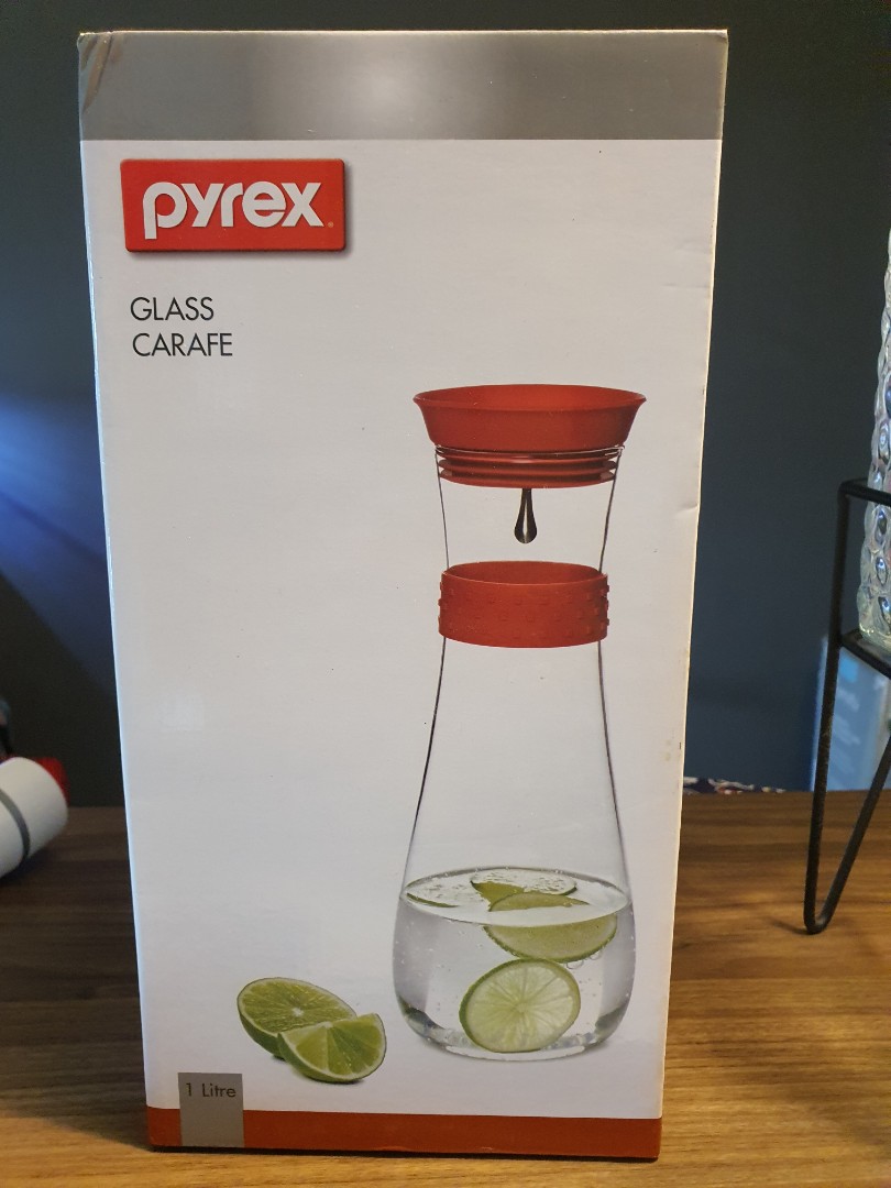 Pyrex glass carafe water container 1L red silicon, Home Appliances ...