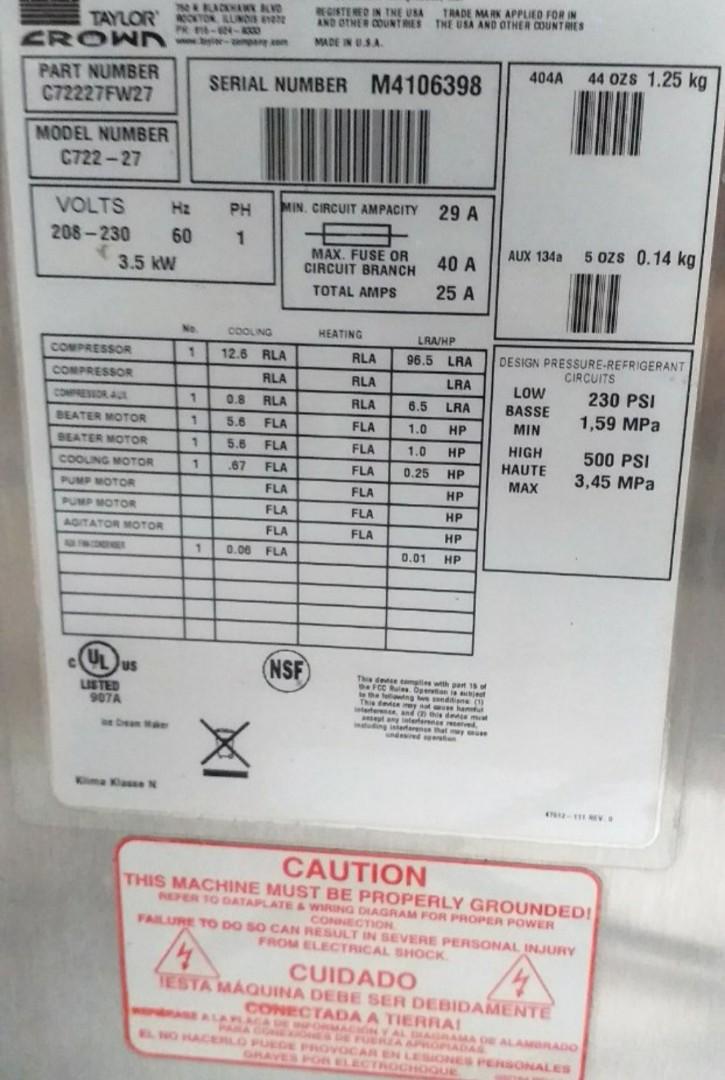 Taylor c722 ice cream machine, TV & Home Appliances, Kitchen Appliances ...