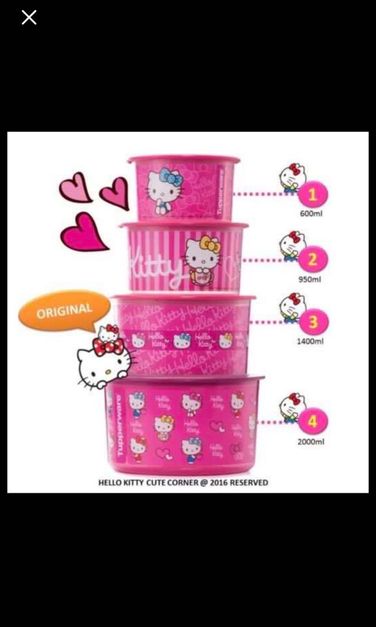 Tupperware hello kitty canisters(4), Everything Else on Carousell