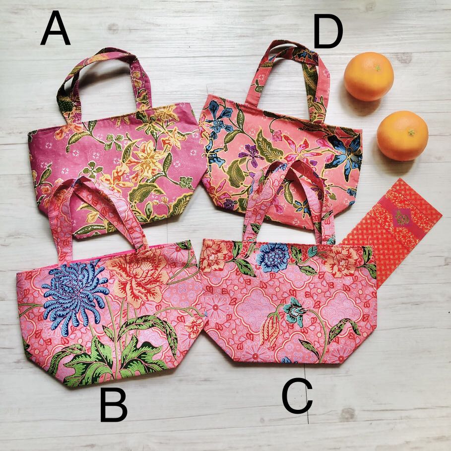 Batik CNY Mandarin Orange Bag Handmade in Singapore, Women's Fashion ...