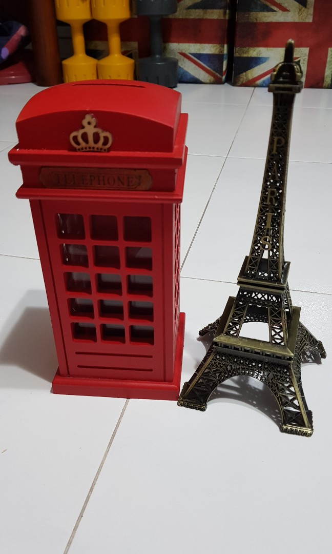 Red London phone booth and Paris Tower, Furniture & Home Living, Home ...