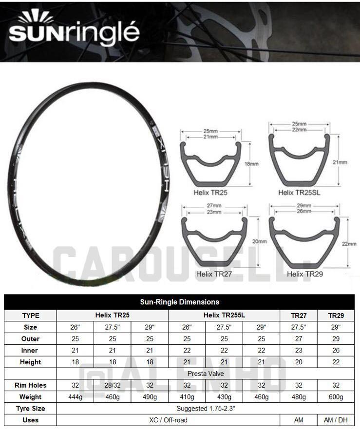 Sunringle wheel set TR25 TR27 TR 29, Duroc 30 / 35 Rim | MTB Mountain ...