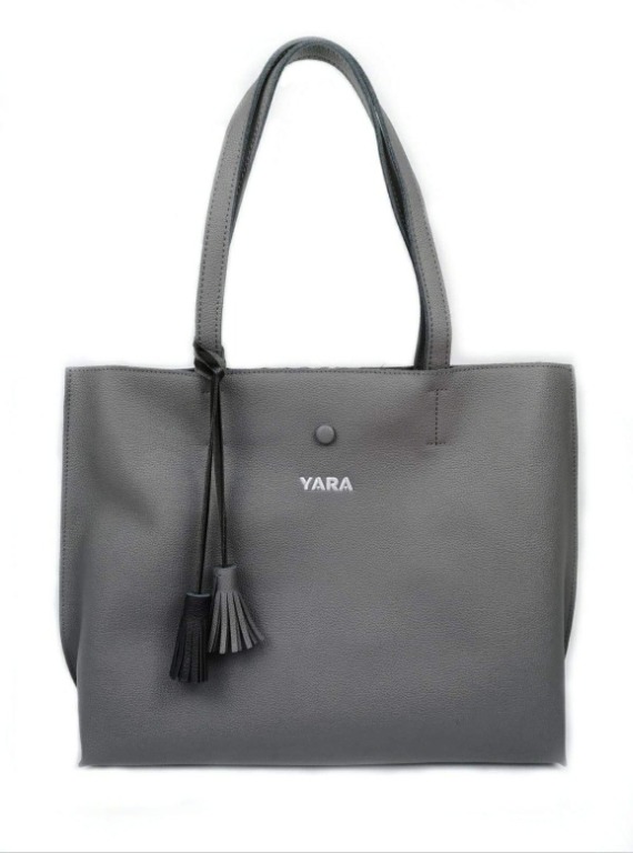 Yara Genuine Leather Shoulder Tote Bag (Grey), Women's Fashion, Bags ...
