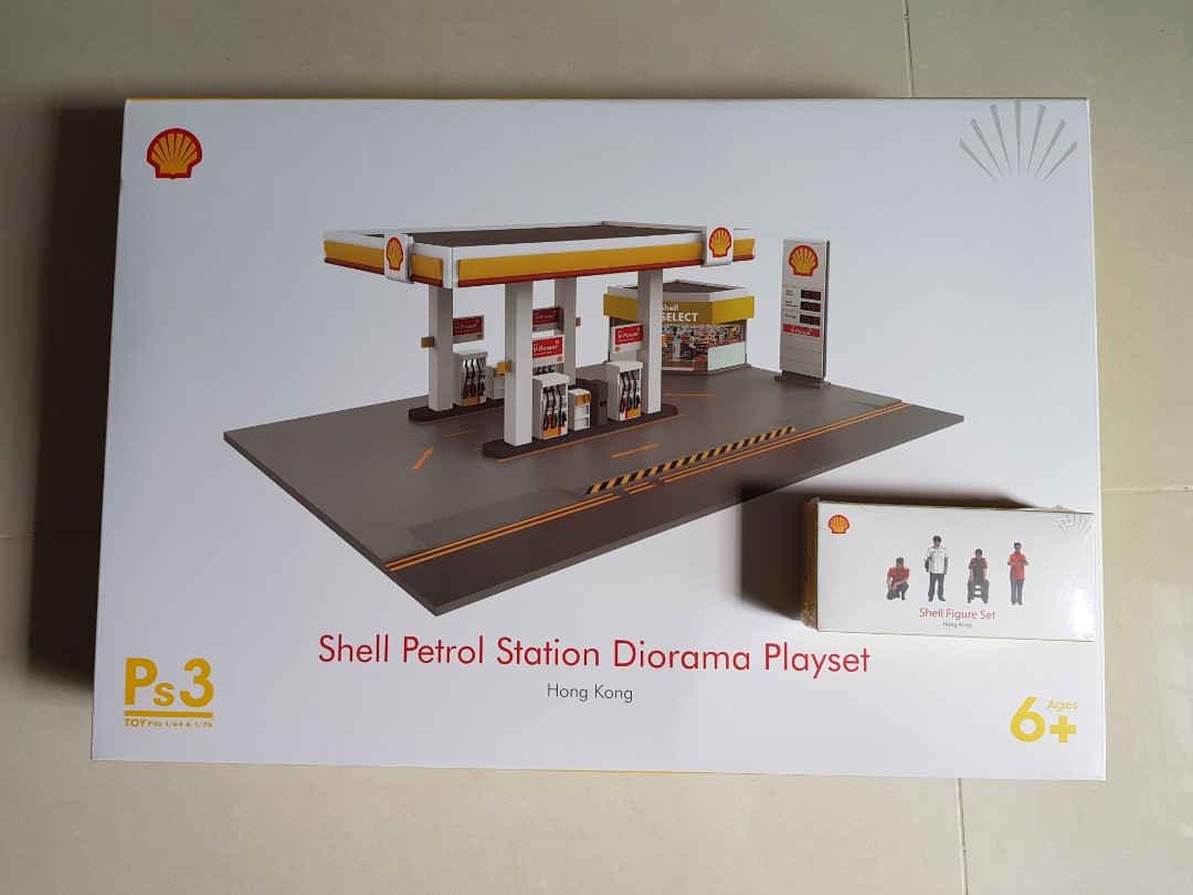 TINY HONG KONG SHELL PETROL STATION DIORAMA PLAYSET WITH SHELL FIGURE ...