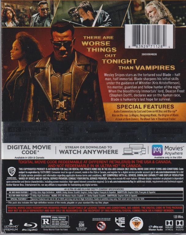 Blade 4K UHD (Dolby Atmos) Blu ray / Bluray, Hobbies & Toys, Music ...