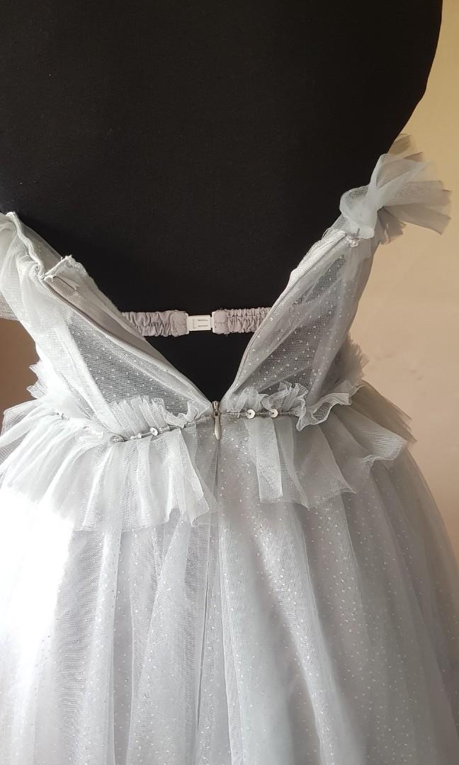 Dusty blue powder blue tulle gown debut bridesmaid wedding guest midi ...