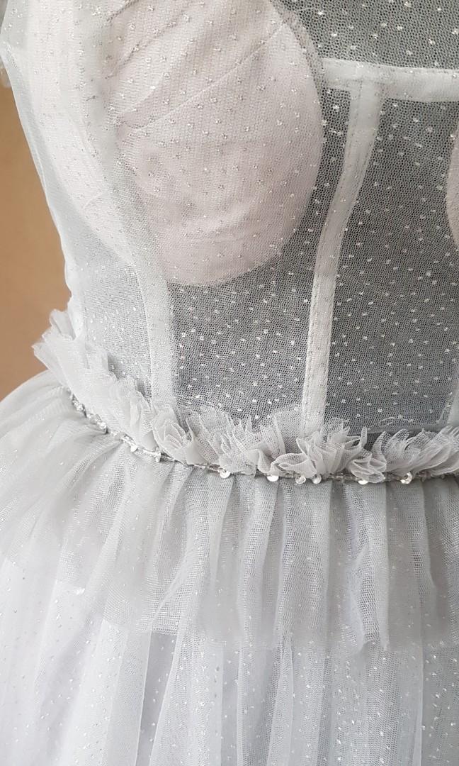 Dusty blue powder blue tulle gown debut bridesmaid wedding guest midi corset sheer gown dress ...