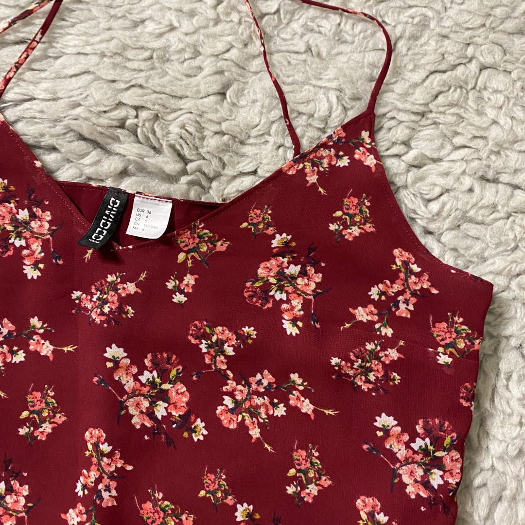 Hnm Flower Slip Dress in red, Fesyen Wanita, Pakaian Wanita, Gaun & Rok ...
