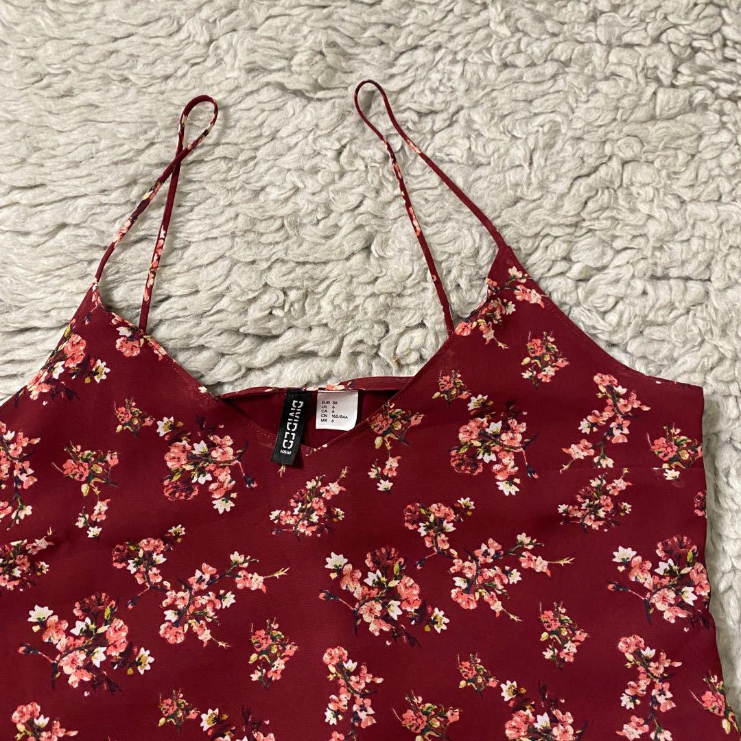 Hnm Flower Slip Dress in red, Fesyen Wanita, Pakaian Wanita, Gaun & Rok ...