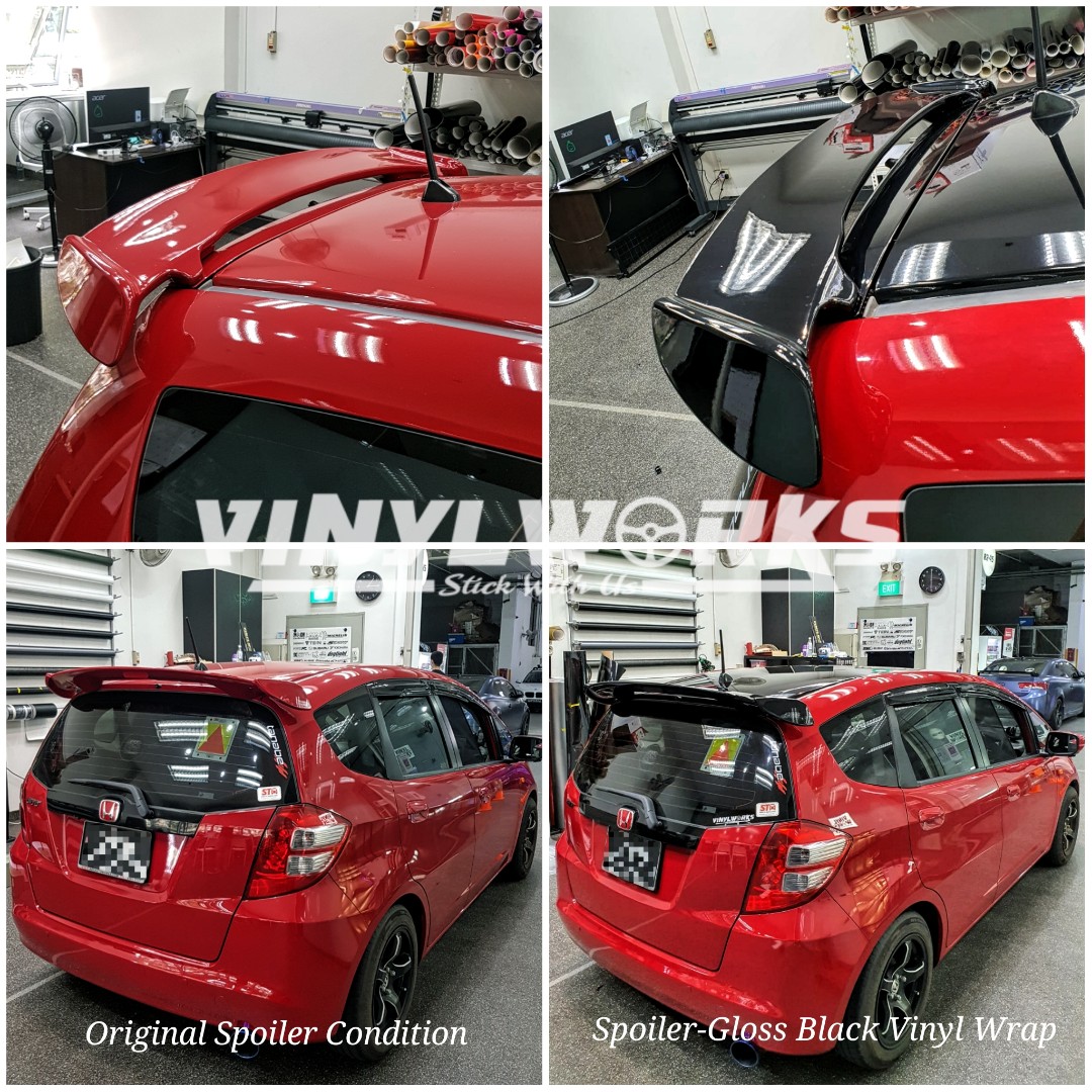 Honda Fit Spoiler Wrap Glossy Black, Car Accessories, Car Workshops ...