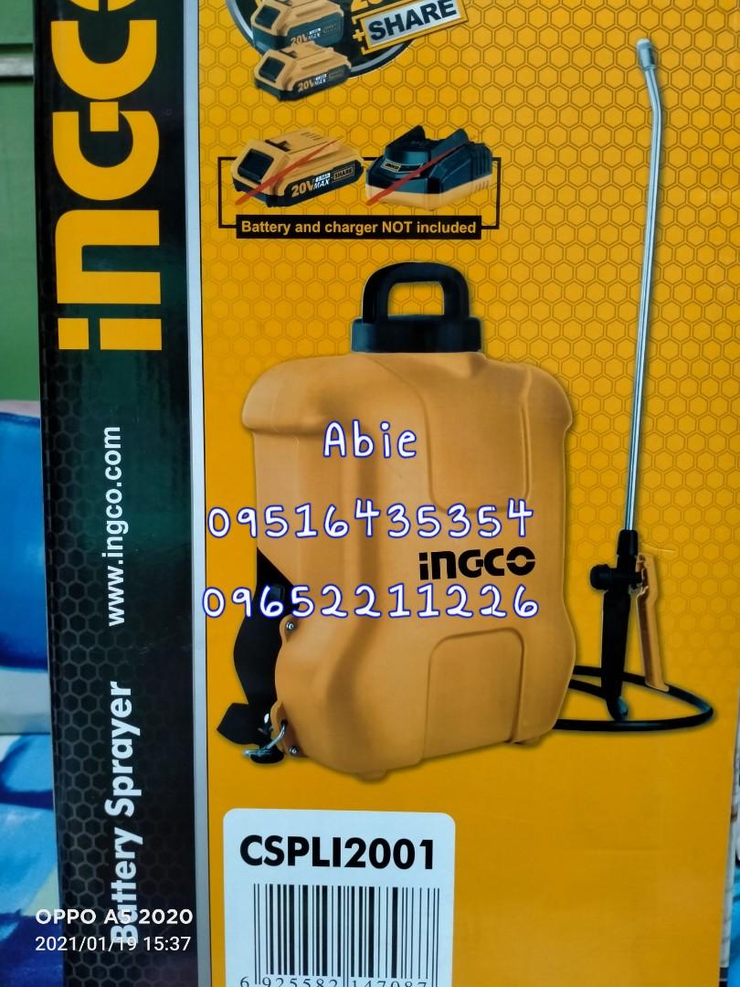 INGCO 16L 20V Cordless Li-ion Knapsack Sprayer, Furniture & Home Living ...