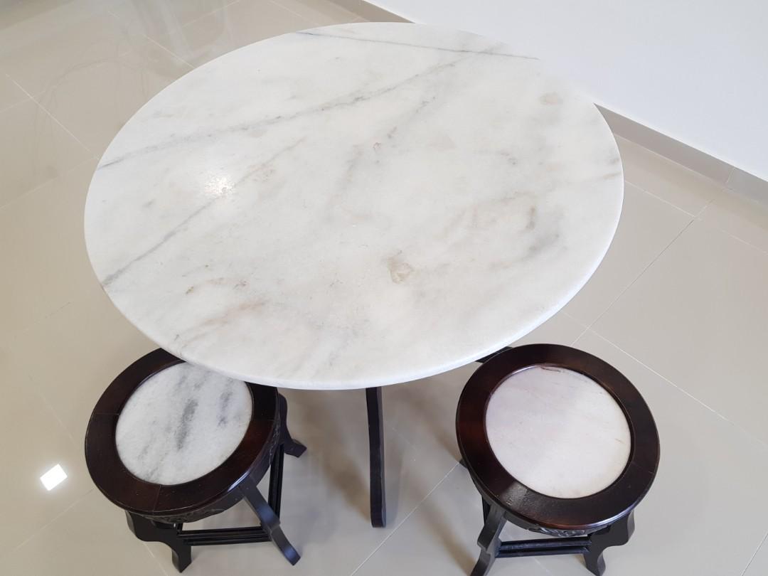 3ft marble top kopitiam dining table, Furniture & Home Living ...