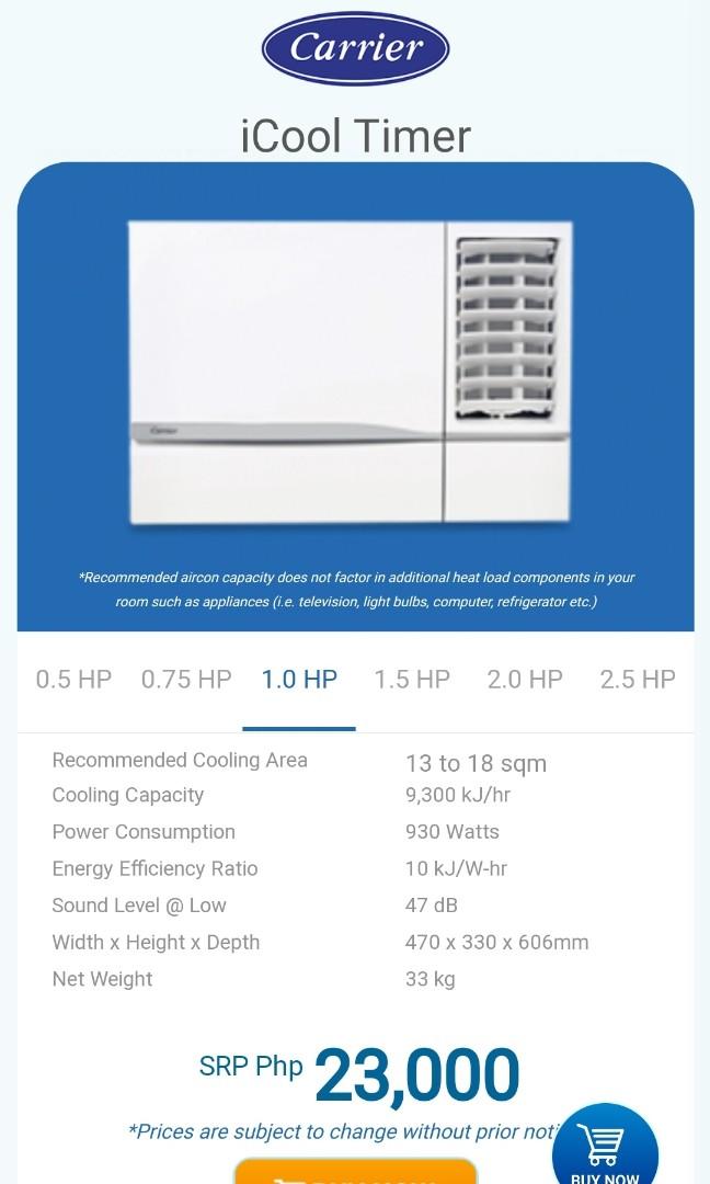 Carrier Window Type ICool Deluxe AC 1Hp, TV & Home Appliances, Air ...