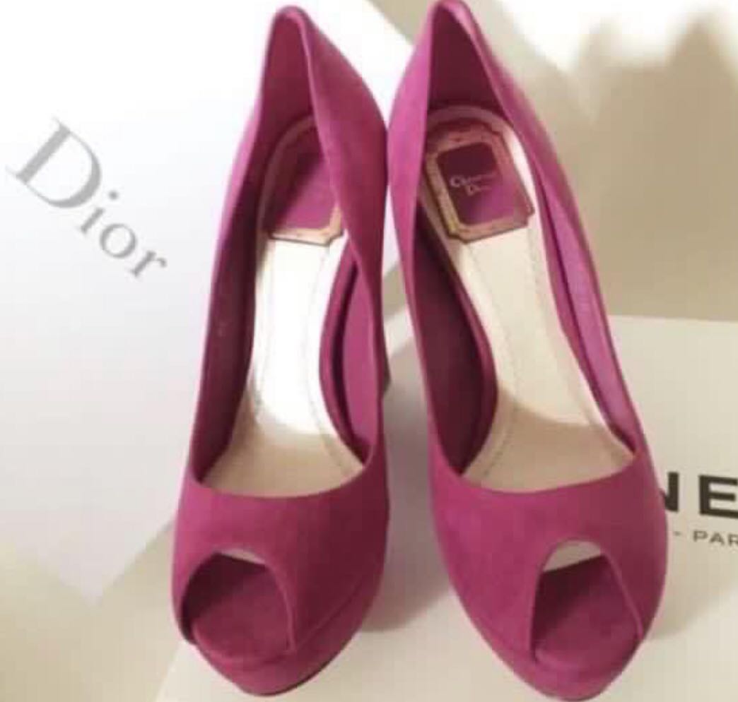 Christian Dior Pink Pumps Open Toe High Heels Wedge 高踭鞋 wedding 晚裝 裙褂 ...