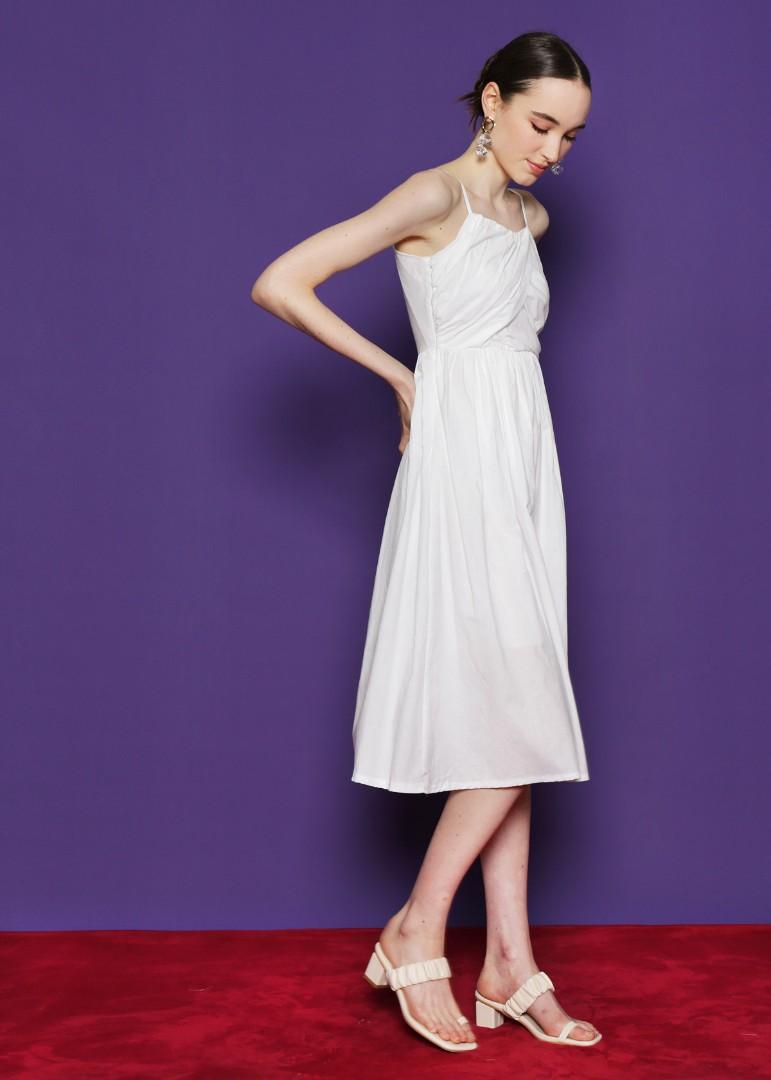 SOEURS White Cross Flap Midi Dress, Women's Fashion, Dresses & Sets ...