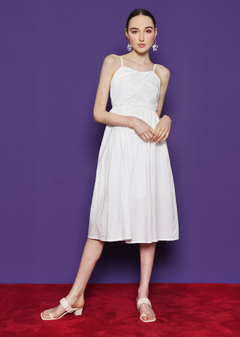 SOEURS White Cross Flap Midi Dress, Women's Fashion, Dresses & Sets ...