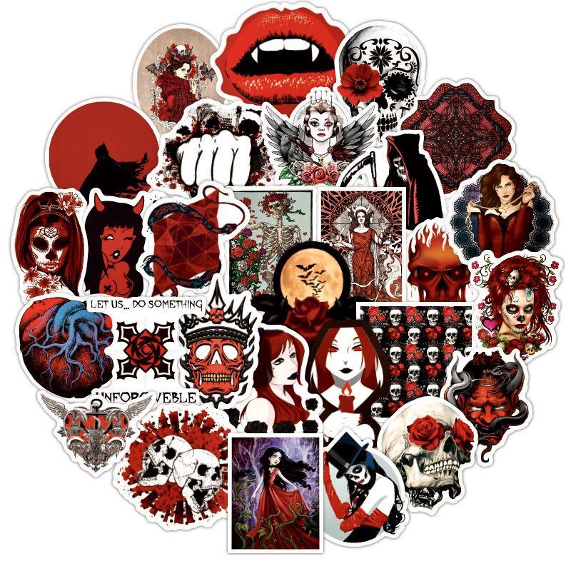 (Stickers) 50pc VSCO Goth Women Devil Red Black Noir Snakes Skull Dead ...
