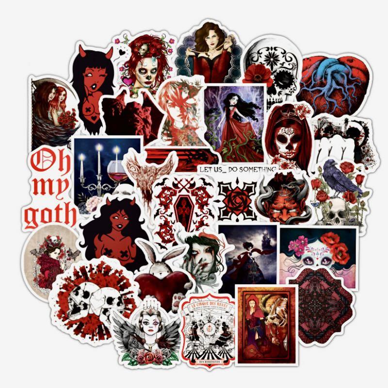 (Stickers) 50pc VSCO Goth Women Devil Red Black Noir Snakes Skull Dead ...