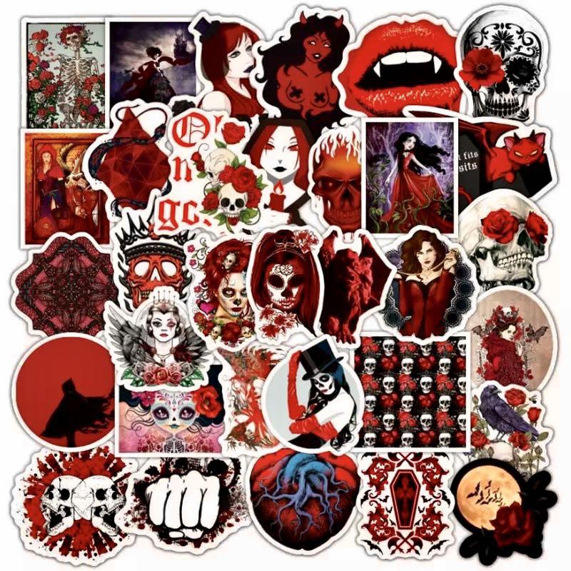 (Stickers) 50pc VSCO Goth Women Devil Red Black Noir Snakes Skull Dead ...