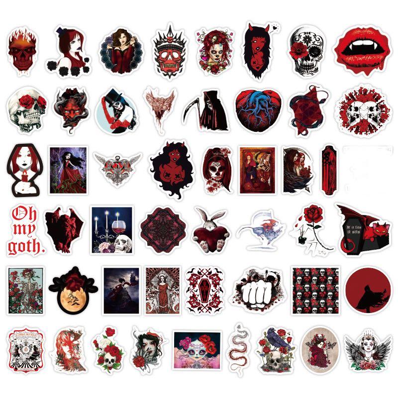 (Stickers) 50pc VSCO Goth Women Devil Red Black Noir Snakes Skull Dead ...
