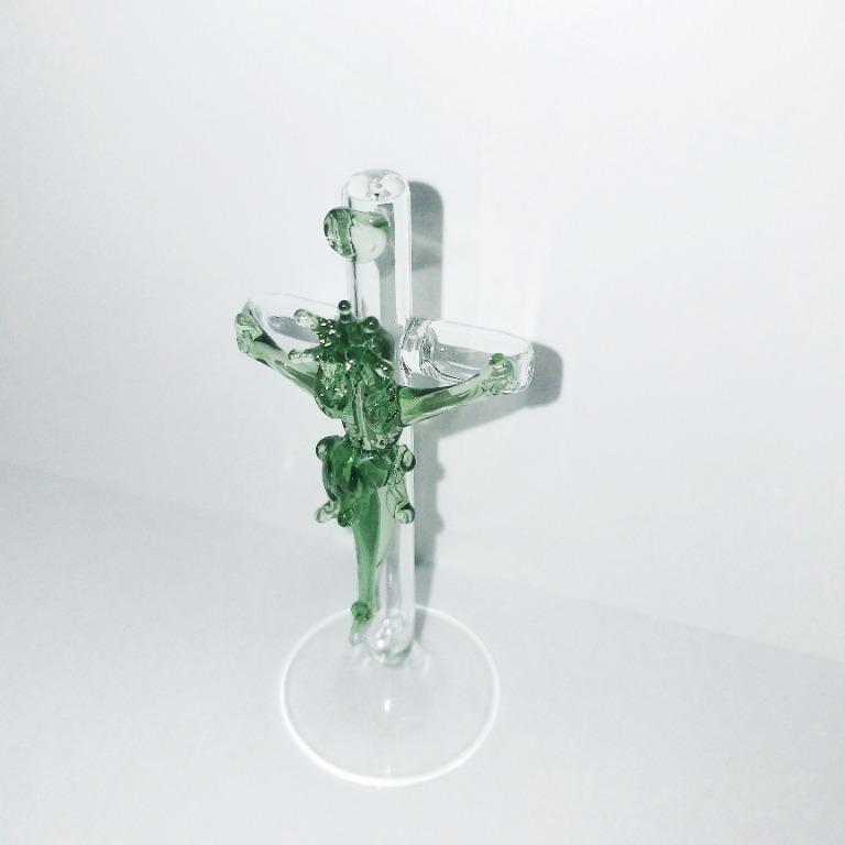 Crucifix with Stand Glass Figurine Religious Home Decor Altar Display ...