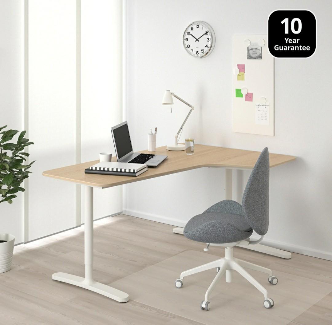 IKEA L shaped oak veneer desk office, Furniture & Home Living ...