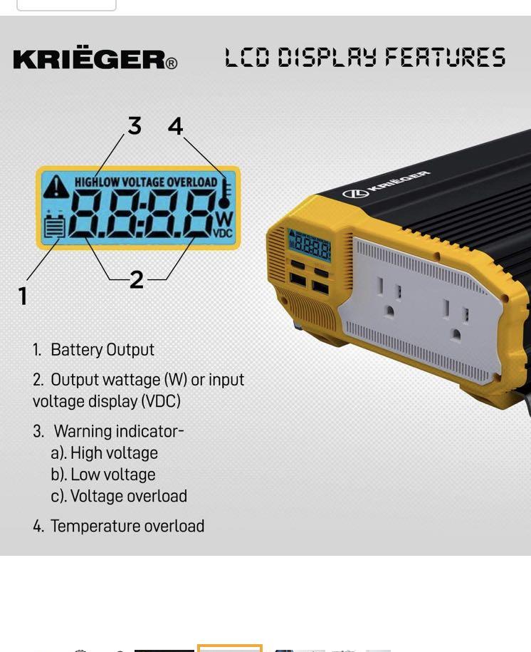 Krieger 2000 Watts Power Inverter 12V to 230v, Modified Sine Wave Car ...