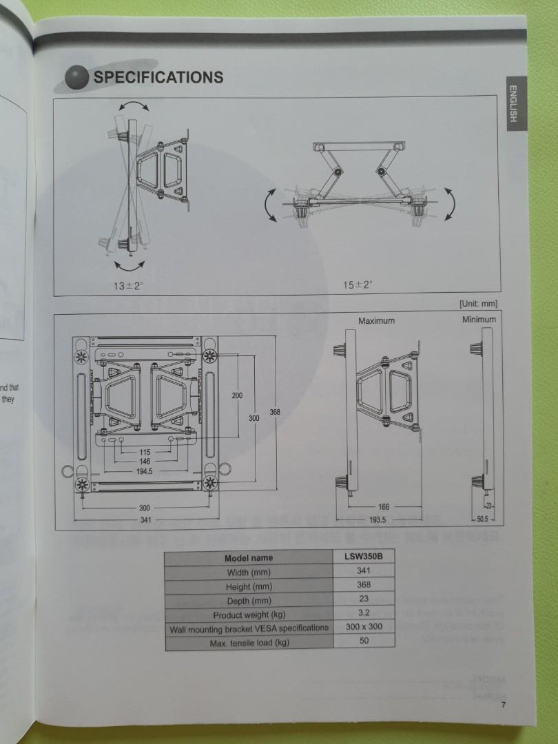 LG Tv Wall Mount LSW350B, TV & Home Appliances, TV & Entertainment, TV ...