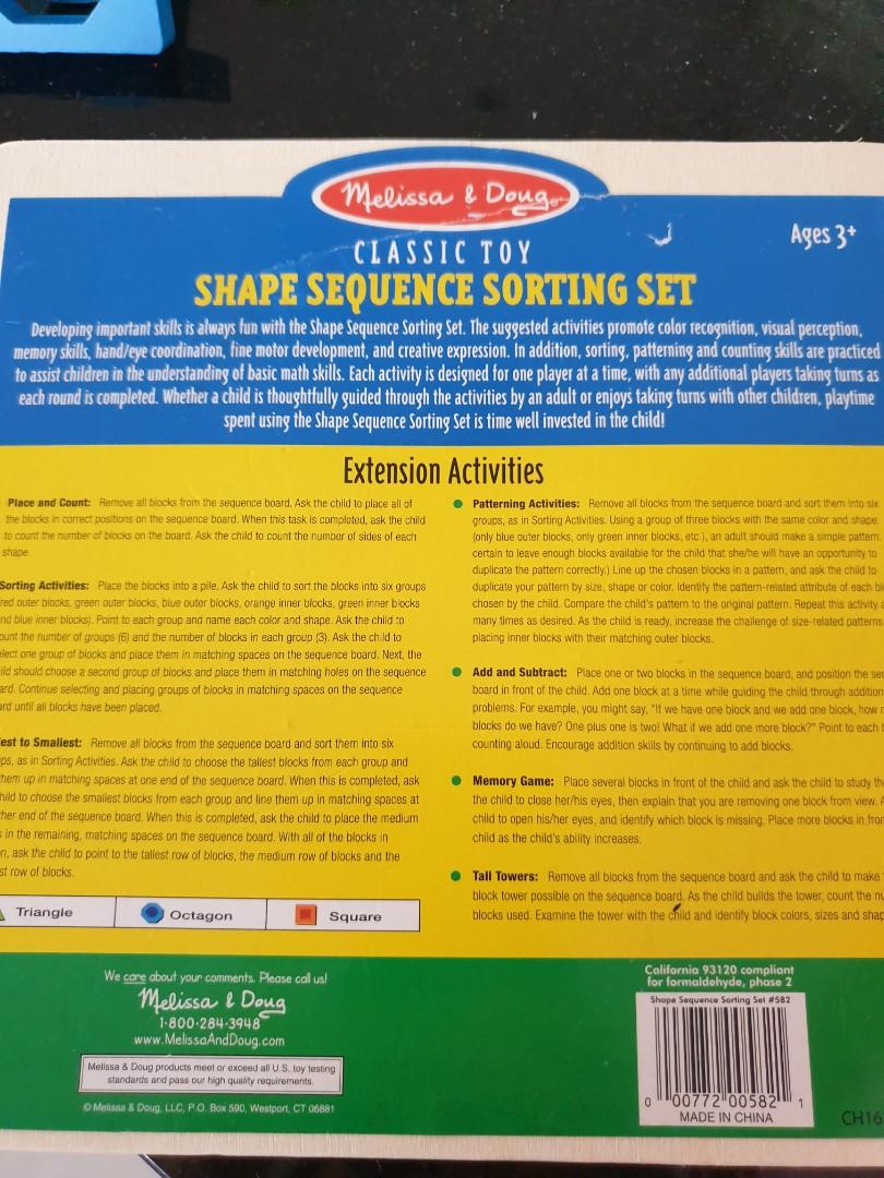 Melissa & Doug Shape Sequence Sorting Set, Hobbies & Toys, Toys & Games on Carousell