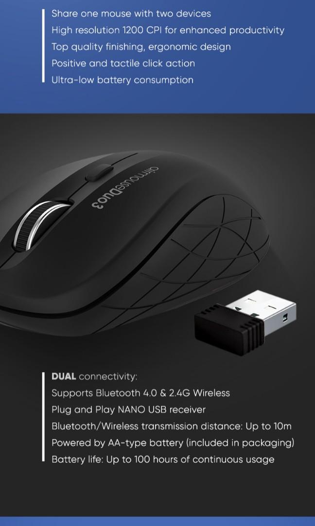 Alcatroz AirMouse Duo 3 Silent Wireless + 2.4G Bluetooth Mouse (AA ...