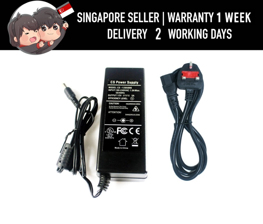 GL-M12005000-WL AC 100-240V To DC 12V 5A Power Supply Adapter #505 ...