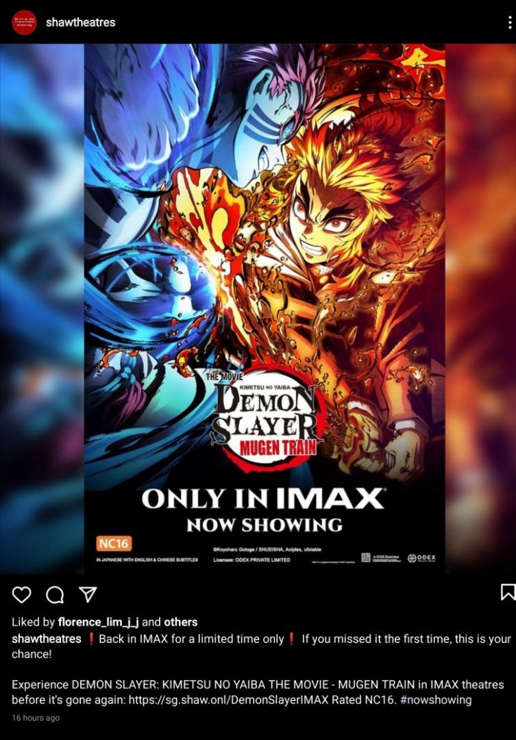 IMAX movie ticket (Demon Slayer Mugen Train now showing on IMAX ...