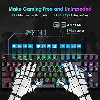 Pictek PC244A TKL Wired Mechanical Gaming Keyboard, RGB LED Rainbow ...