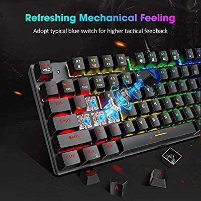 Pictek PC244A TKL Wired Mechanical Gaming Keyboard, RGB LED Rainbow ...