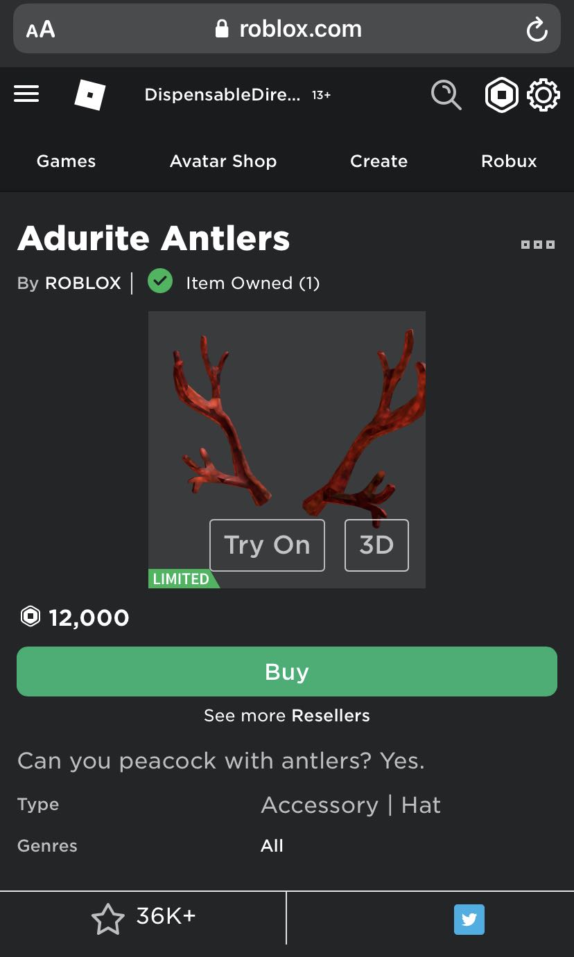 Roblox Limiteds Adurite Antlers, Toys & Games, Video Gaming, In-Game ...