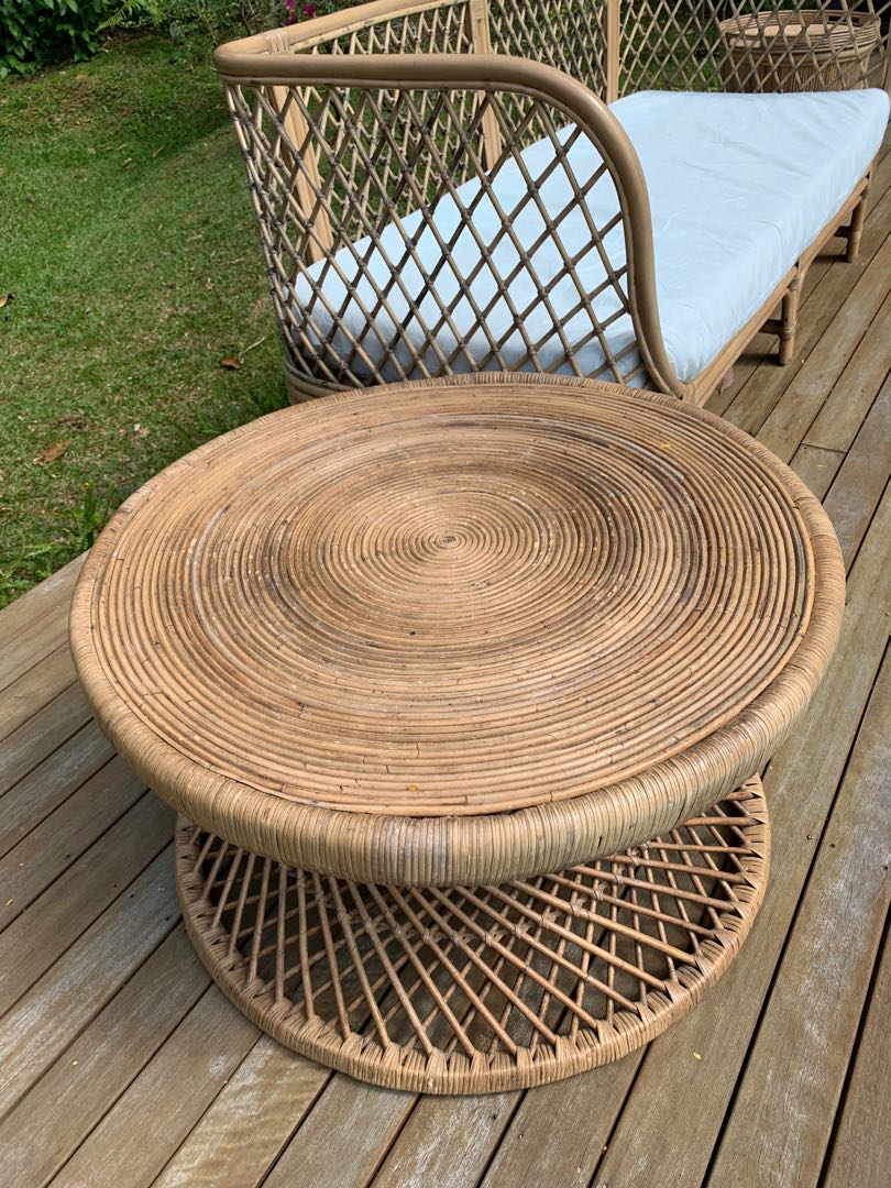 Round rattan coffee table, Furniture & Home Living, Furniture, Tables ...