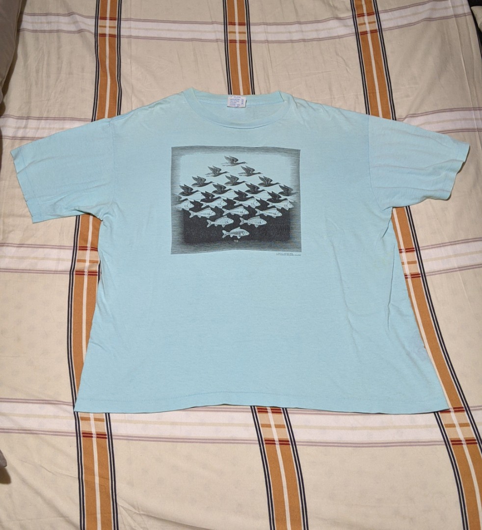 [Vintage] 1989 MC Escher Fish and Birds Tee, Men's Fashion, Tops & Sets ...