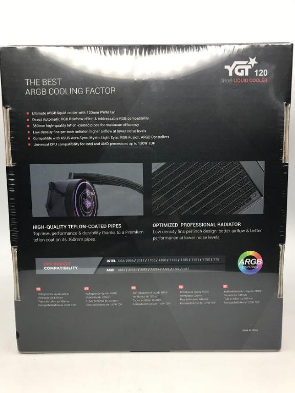 YGT ARGB 120 LIQUID COOLER, ARGB LIGHTING SYNC, TDP 130W, 18DB NOISE LEVEL, 2550 RPM, Computers ...