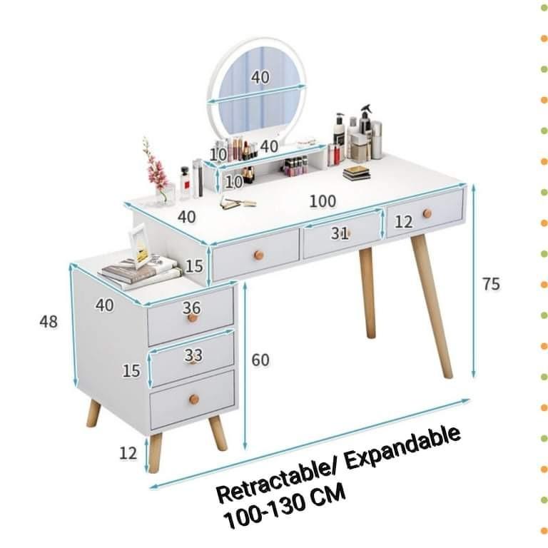 Minimalist Vanity Table with Side Table LED LIght Mirror, Furniture ...