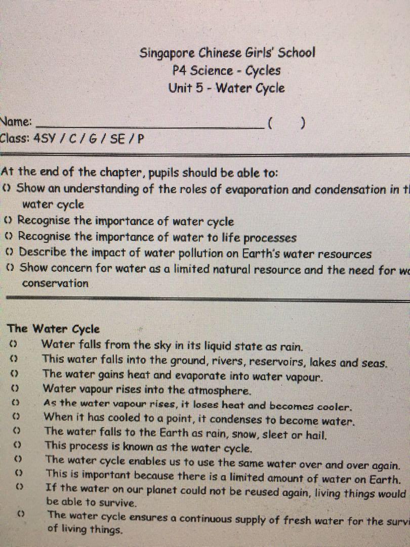 P3 / P4 / P5 / P6 / PSLE science notes / Cycles / Systems / Energy ...