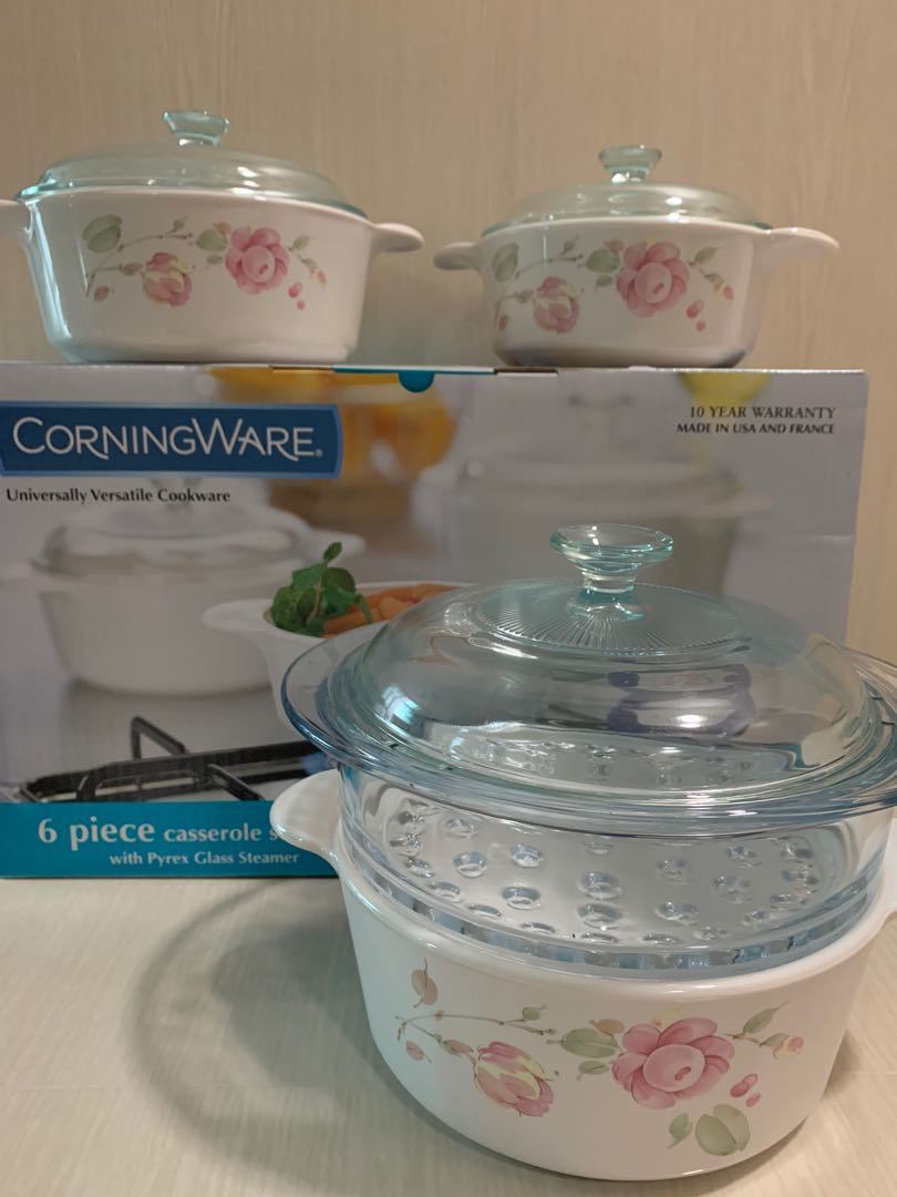 Corningware 6 piece casserole set with Pyrex glass steamer, Furniture ...