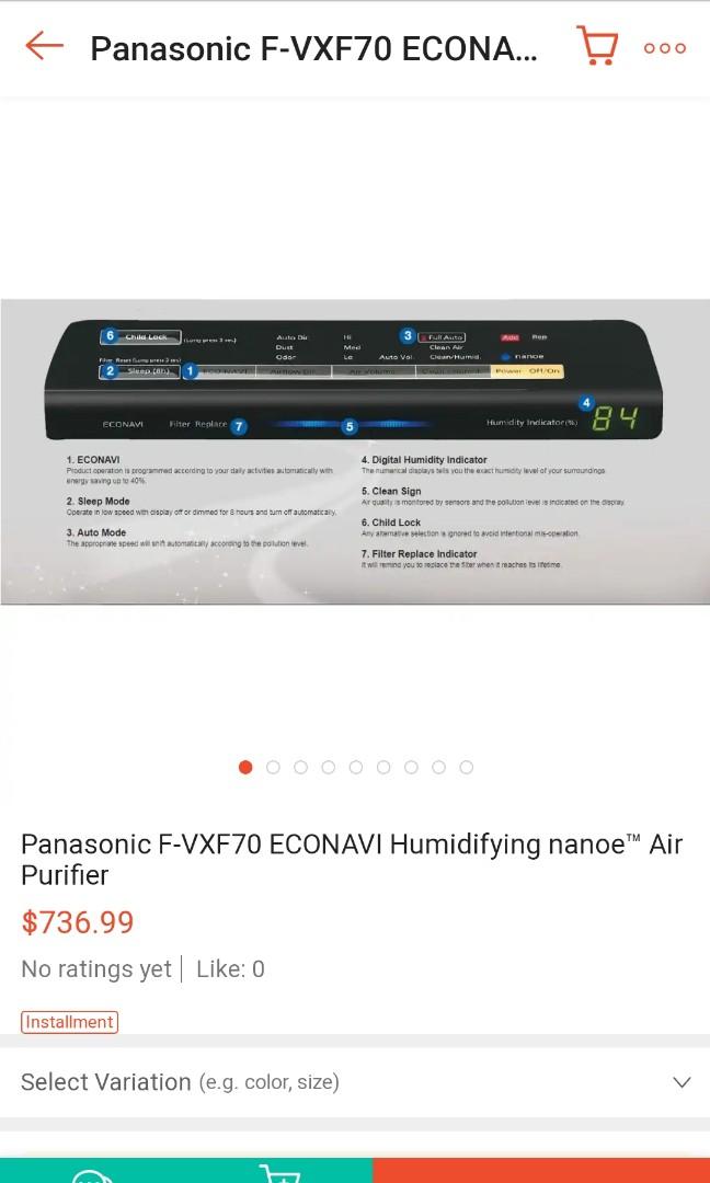 Panasonic nanoe humidifier F-VXF70 purifier Free delivery, TV & Home ...