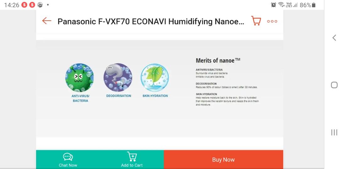 Panasonic nanoe humidifier F-VXF70 purifier Free delivery, TV & Home ...