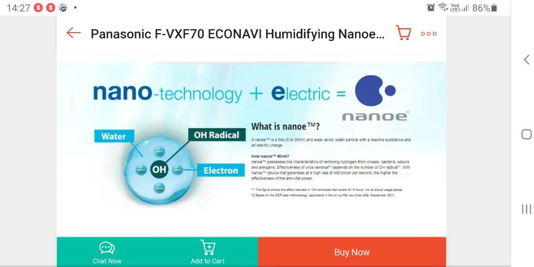 Panasonic nanoe humidifier F-VXF70 purifier Free delivery, TV & Home ...