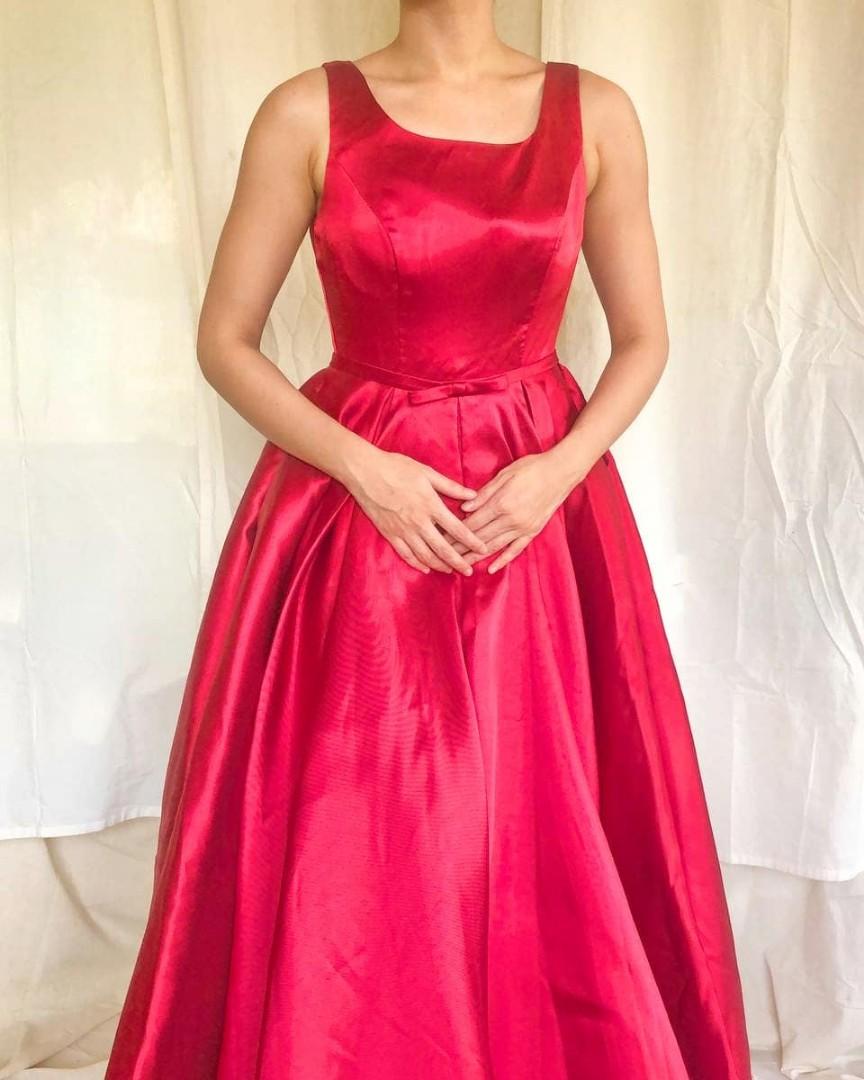 Ruby red ball gown with corset style back, Women's Fashion, Dresses ...