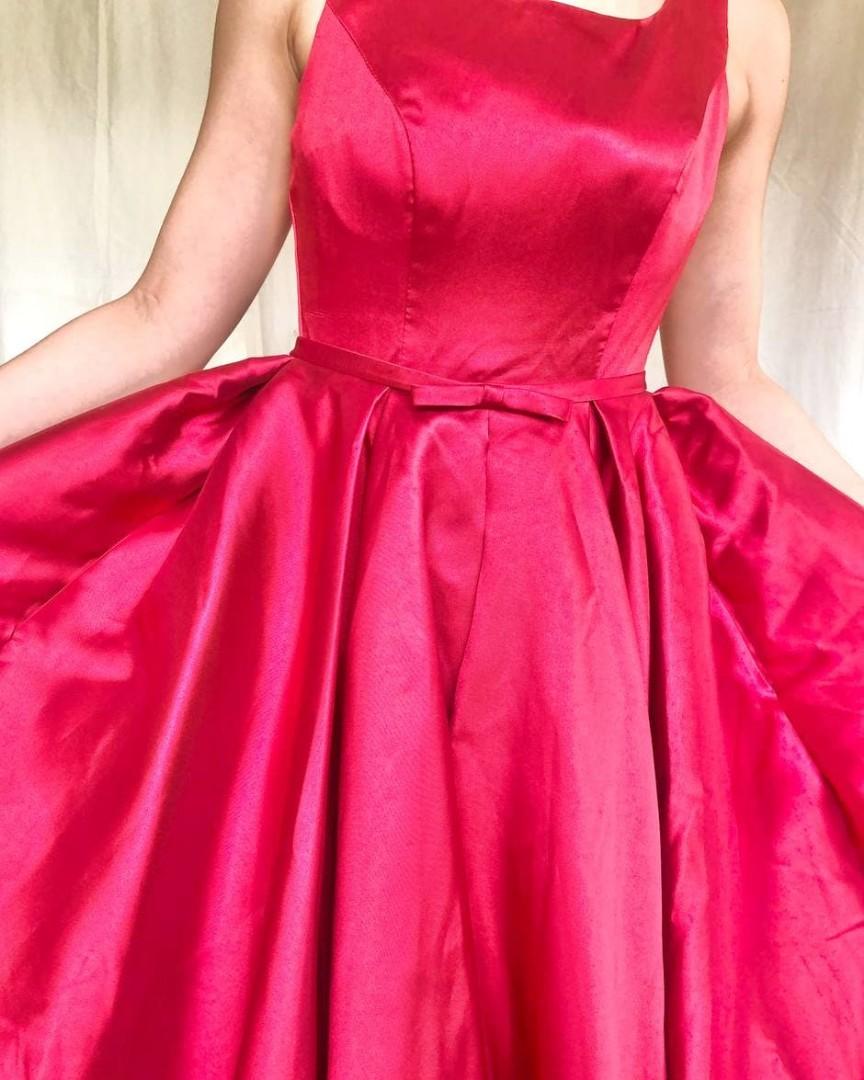 Ruby red ball gown with corset style back, Women's Fashion, Dresses ...