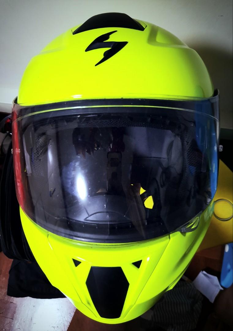 Scorpion Exo-920 modular helmet Yellow Neon, Motorcycles, Motorcycle ...